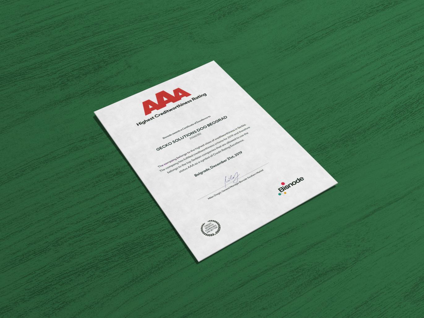 Gecko is third time awarded with Bisnode AAA Certification | Gecko ...